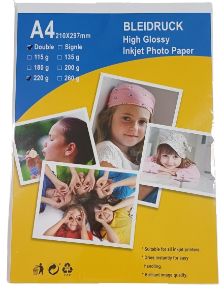 Photo Paper - 220g High Gloss Double Sided 50 x A4– Vinyl Cutters